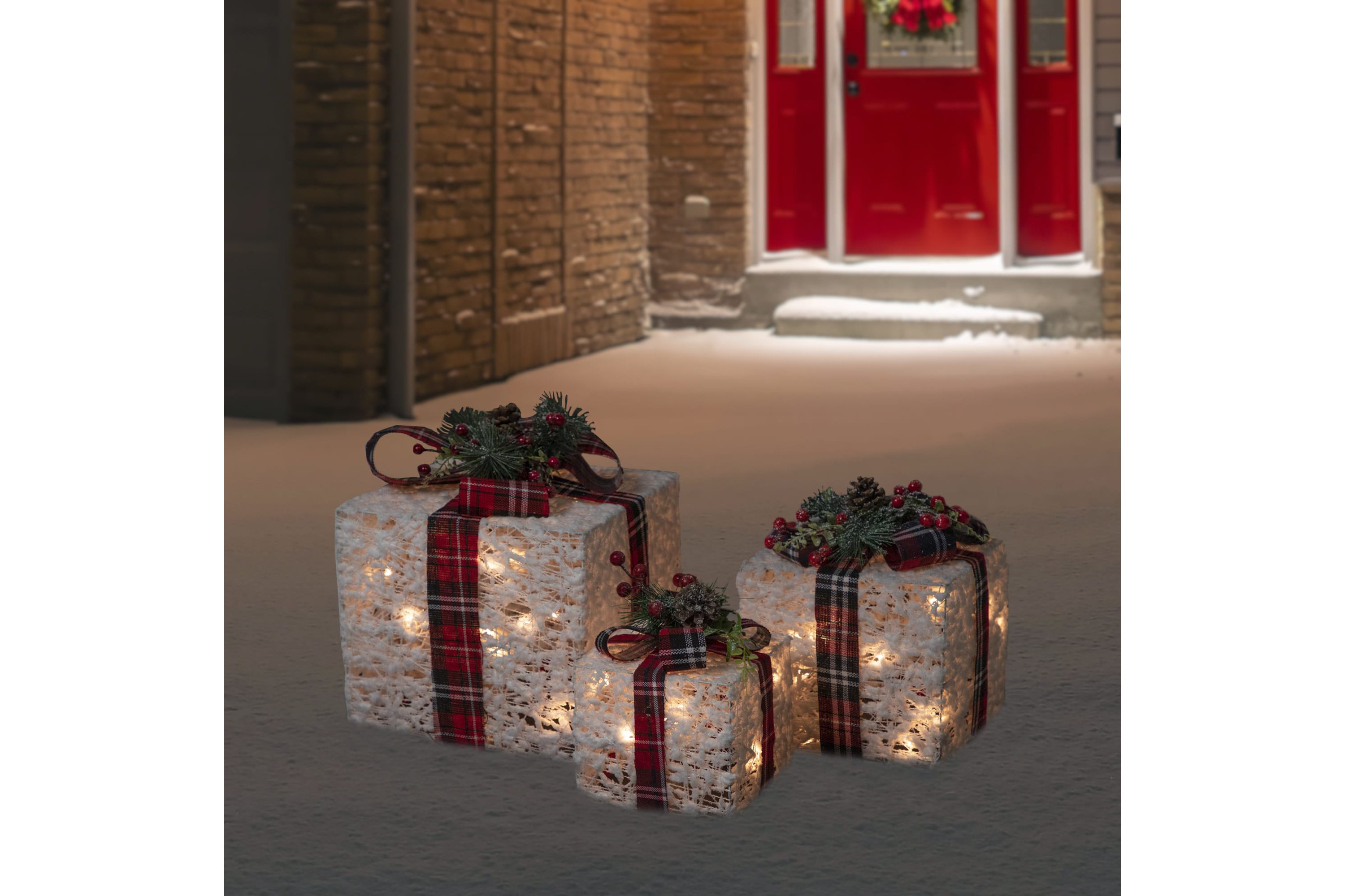 Northlight Set of 3 Lighted Red Plaid Gift Boxes Outdoor Decorations | Belk