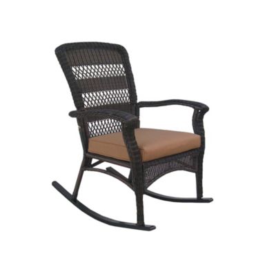 Northlight 42" Dark Brown Resin Wicker Rocker Chair with Cushion | belk