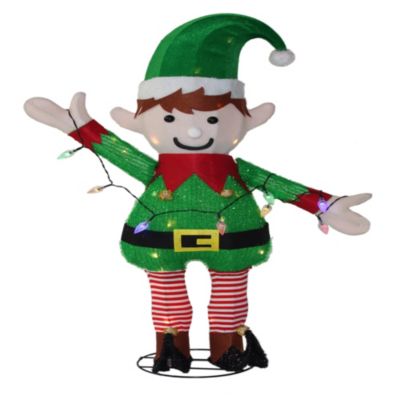 Northlight 34.25inch LED Lighted Elf Holding Christmas Lights Outdoor ...
