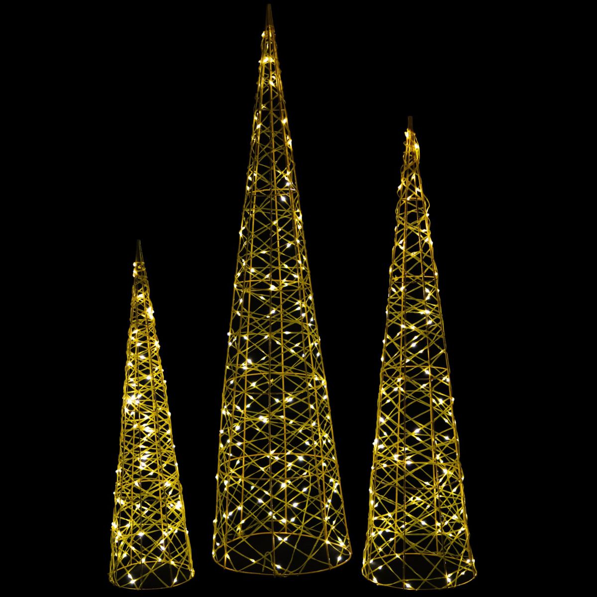 Northlight Set of 3 LED Twinkle Lighted Gold Mesh Cone Trees Outdoor ...