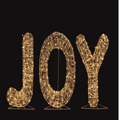 Northlight 16inch LED Twinkle Lighted Gold Metal Wire Joy Sign Outdoor ...