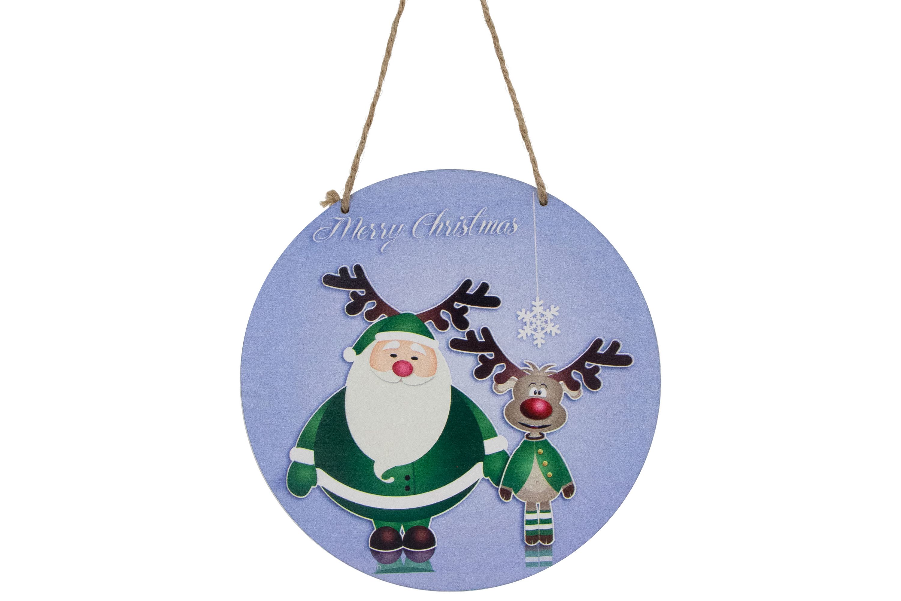 Northlight 8inch Blue and Green Santa and Reindeer "Merry Christmas ...