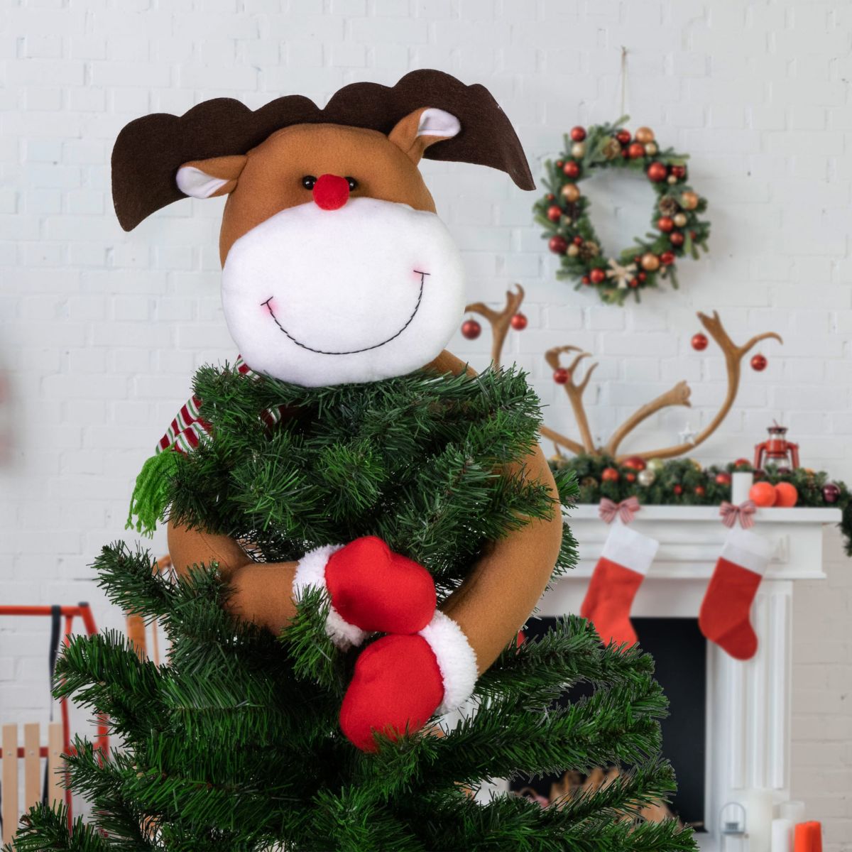 Northlight 26inch Plush Reindeer Christmas Tree Topper Unlit | Belk