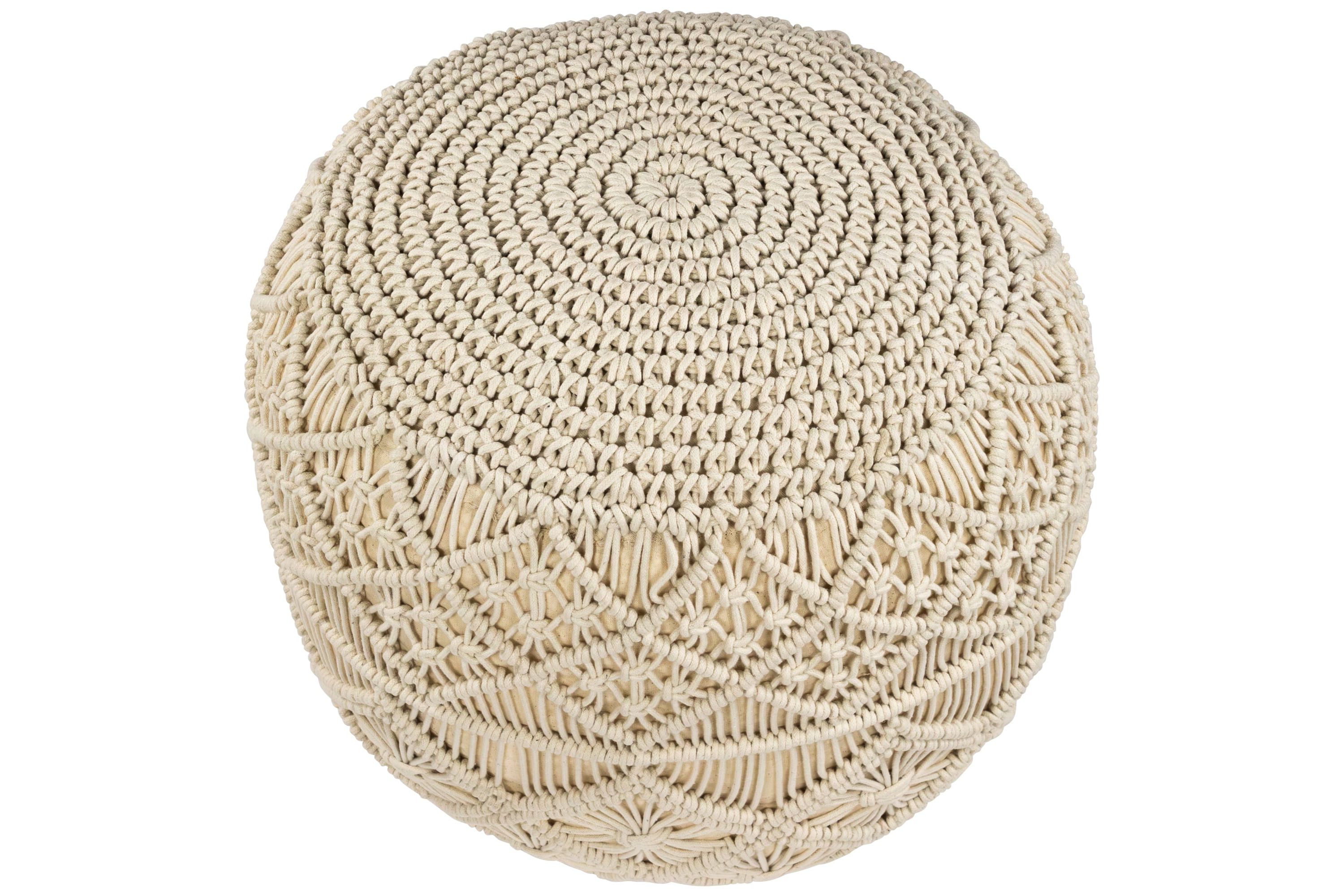 Northlight 18" Solid Cream Macrame Round Handmade Natural Cotton Pouf ...