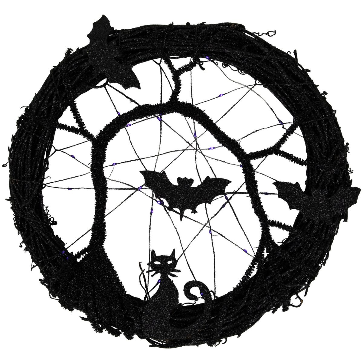 Northlight LED Lighted Black Twig Halloween Wreath with Bats 13-Inch ...