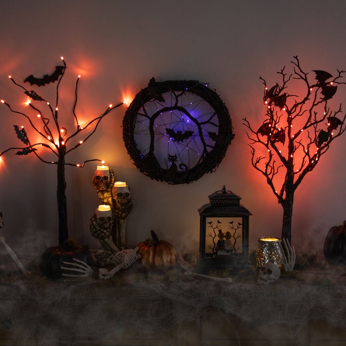 Northlight LED Lighted Black Twig Halloween Wreath with Bats 13-Inch ...
