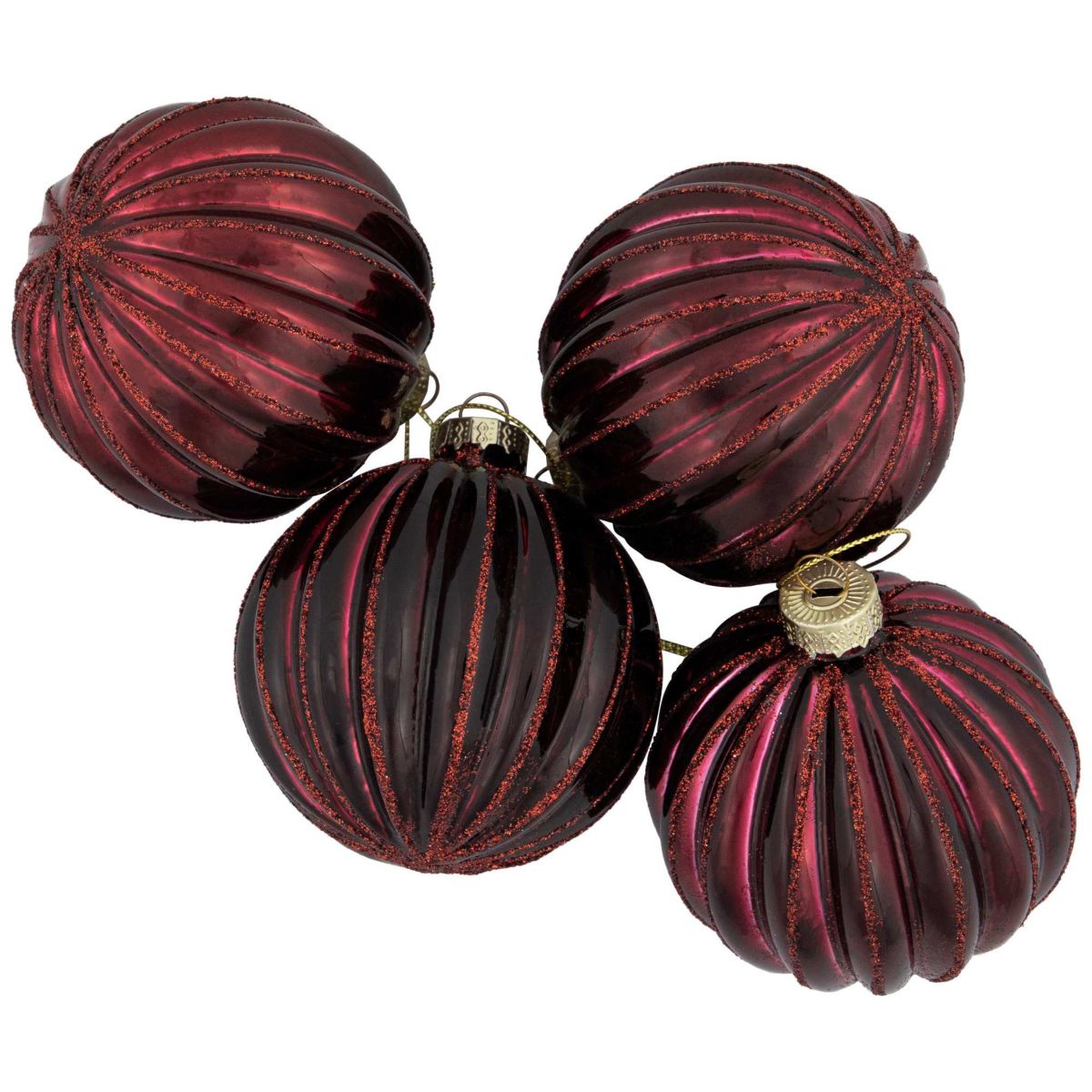 Northlight 4ct Shiny Maroon Glass Ball Christmas Ornaments 3" (80mm) | Belk