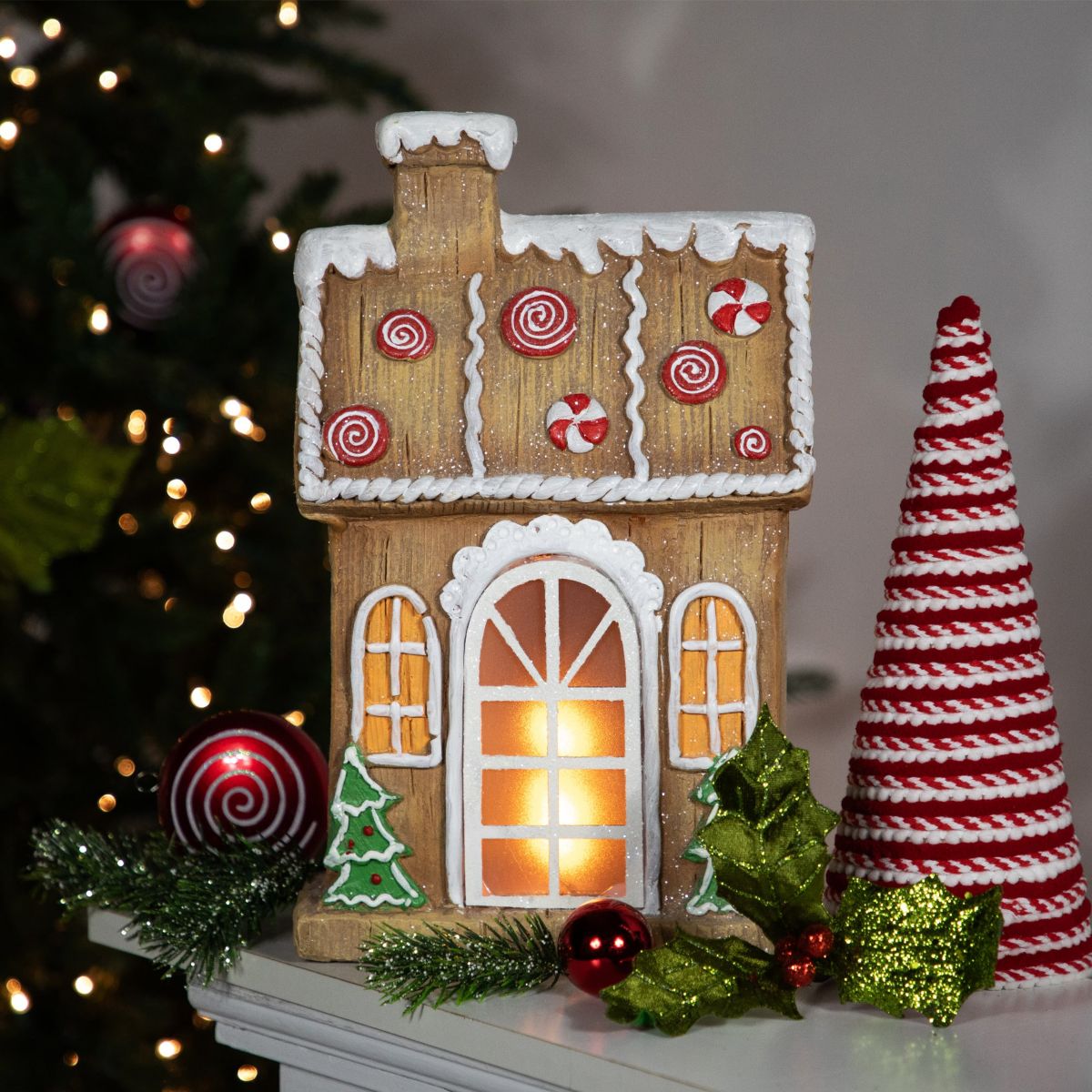 Northlight 14inch LED Lighted Peppermint Gingerbread House Christmas ...