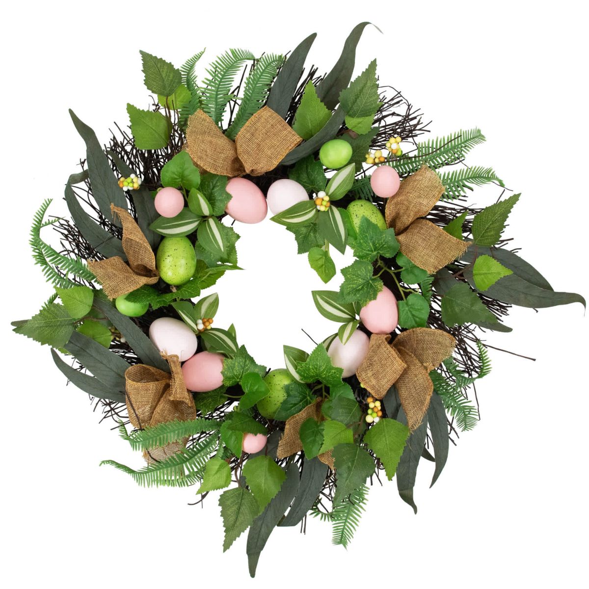 Northlight Easter Egg and Burlap Ribbon Mixed Foliage Twig Wreath 22 ...