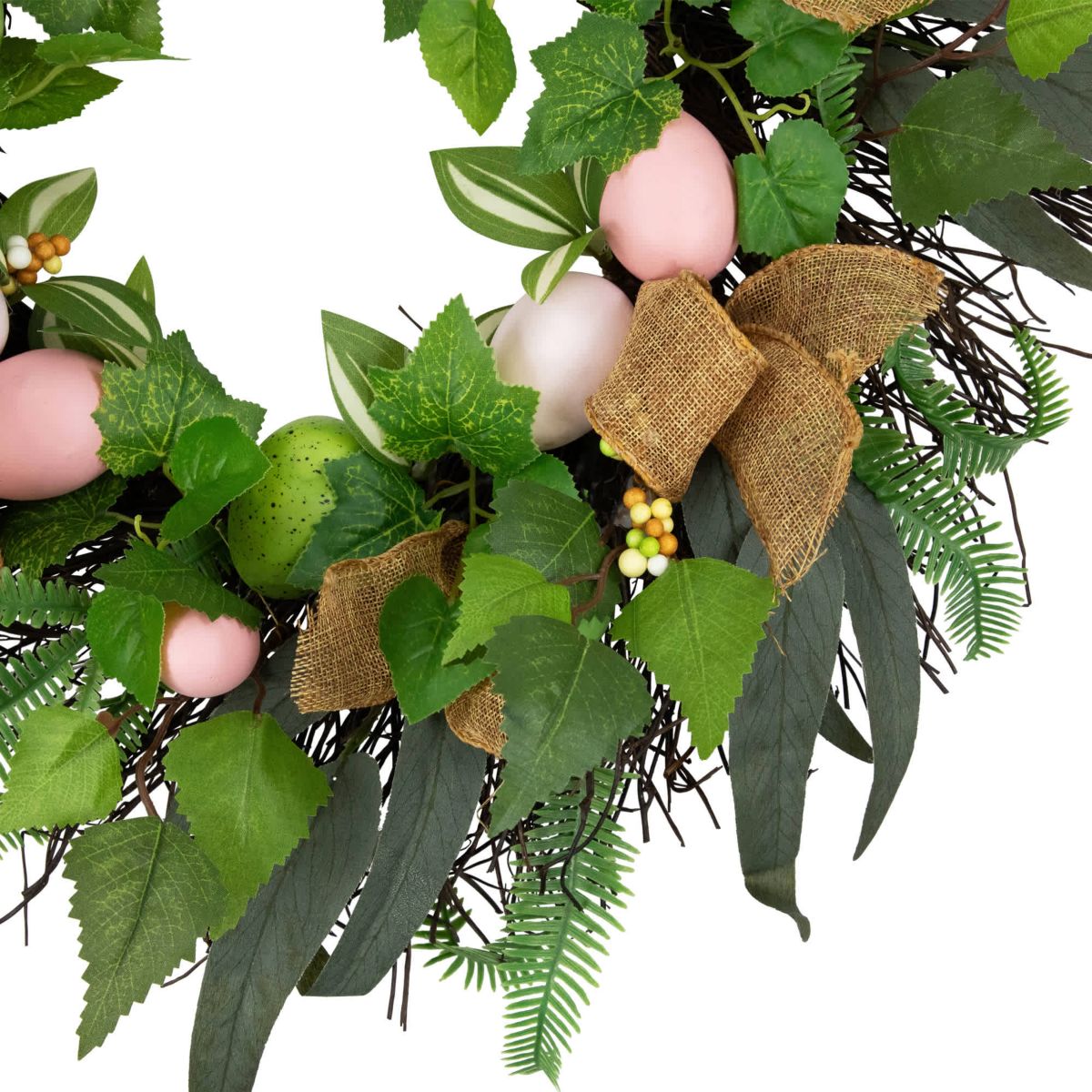 Northlight Easter Egg and Burlap Ribbon Mixed Foliage Twig Wreath 22 ...
