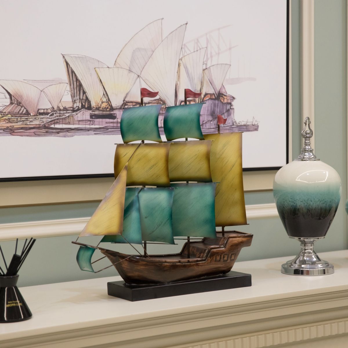 Vintiquewise Nautical Home Decor Metal Sailboat Centerpiece Ship Decor ...
