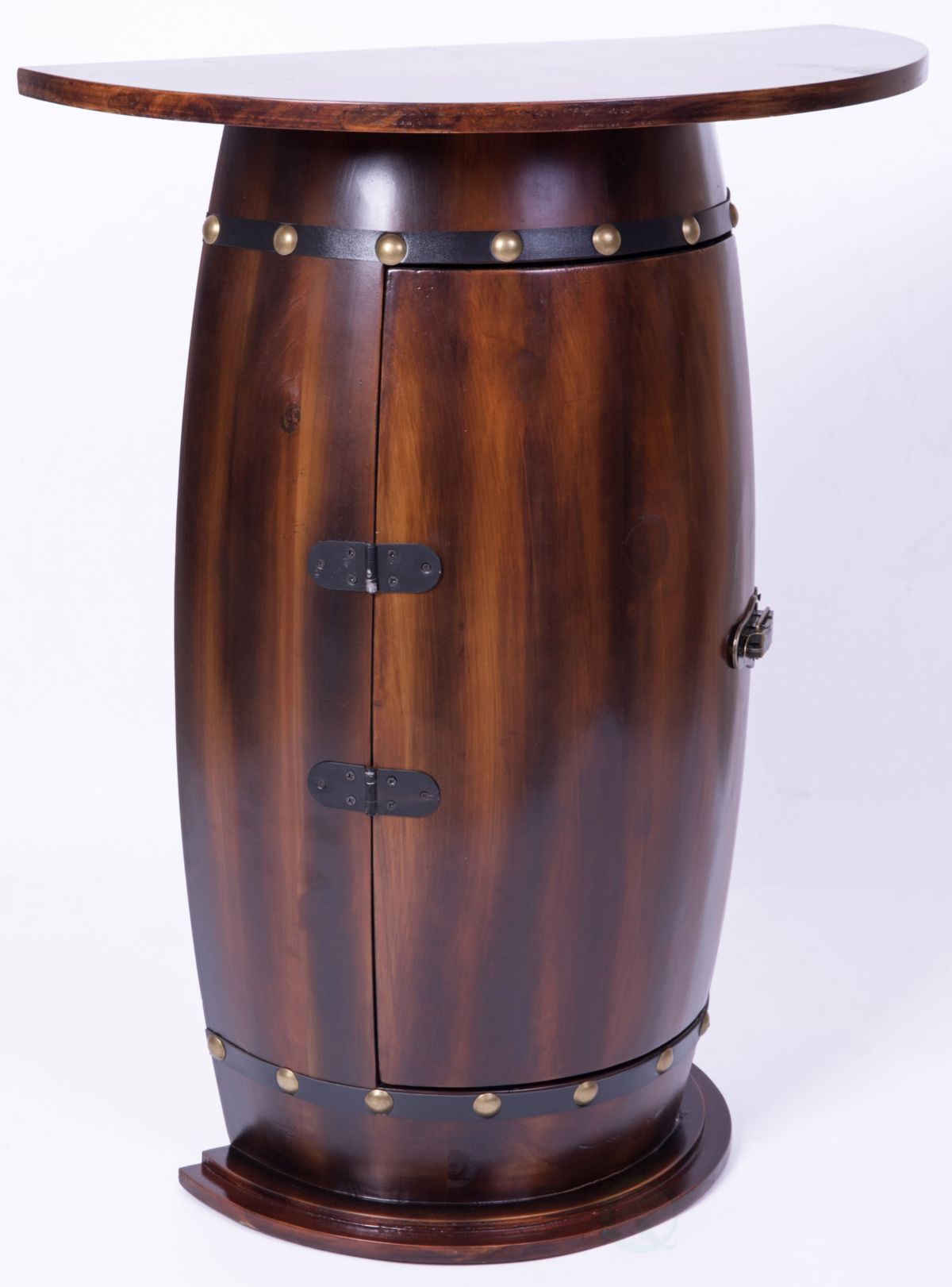 Vintiquewise Rustic Lockable Barrel Shaped Wine Bar Cabinet Wooden End ...