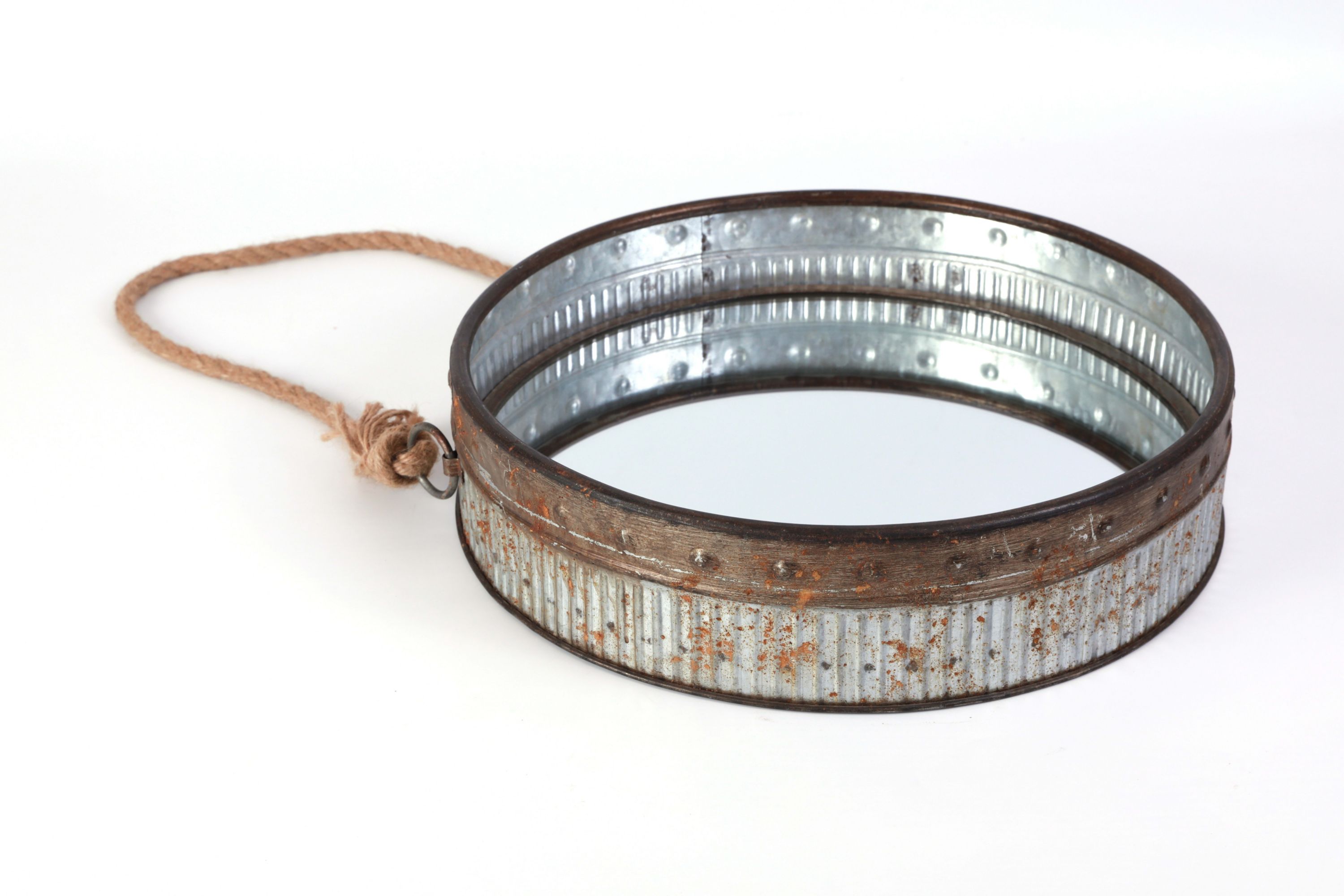 Vintiquewise Galvanized Metal Framed Round Wall Mirror with Rope | Belk
