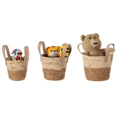 Wickerwise Decorative Brown Corn Rope-Straw Round Storage Basket Set of ...