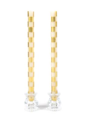MacKenzie-Childs Check Gold & Ivory Dinner Candles - Set of 2 | belk