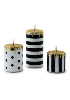 MacKenzie-Childs Set of 3 Illuminated Stripe and Dot Candles | Belk