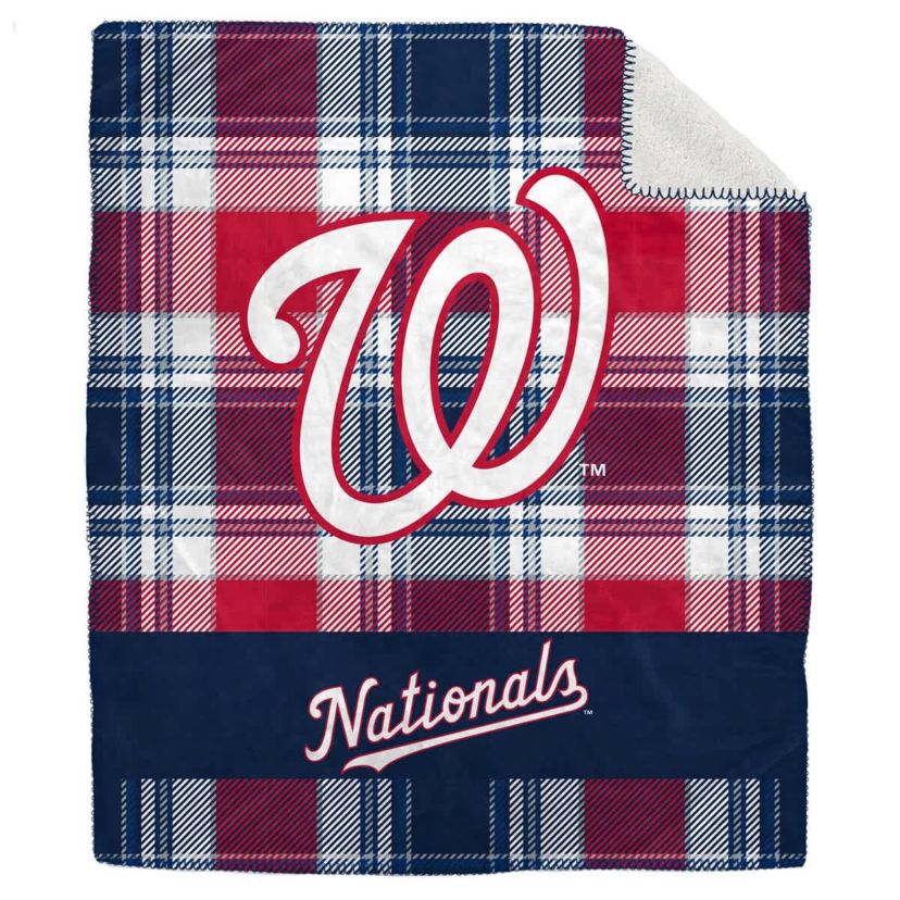 Pegasus MLB Washington Nationals 50" x 60" Plaid Flannel Sherpa Plush ...