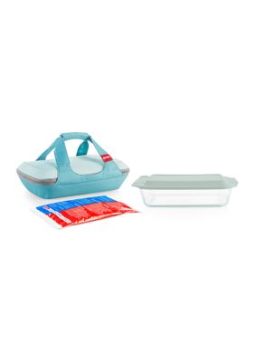 Pyrex Deep Portable 4 Piece Glass Baking Dish Set with Green Sage Lid ...