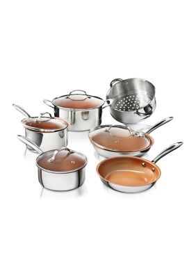 Gotham Steel 10 Piece Stainless Steel Ti-Ceramic Nonstick Cookware Set ...