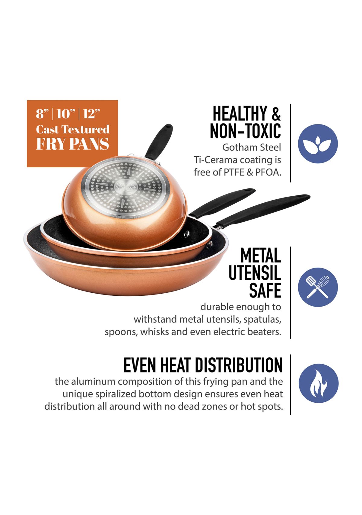 Gotham Steel 3-Piece Copper Cast Textured Surface Nonstick Frying Pan ...