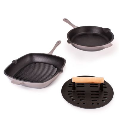 BergHOFF® BergHOFF Neo Cast Iron 3pc Grill Pan, Fry Pan, Slotted Steak ...