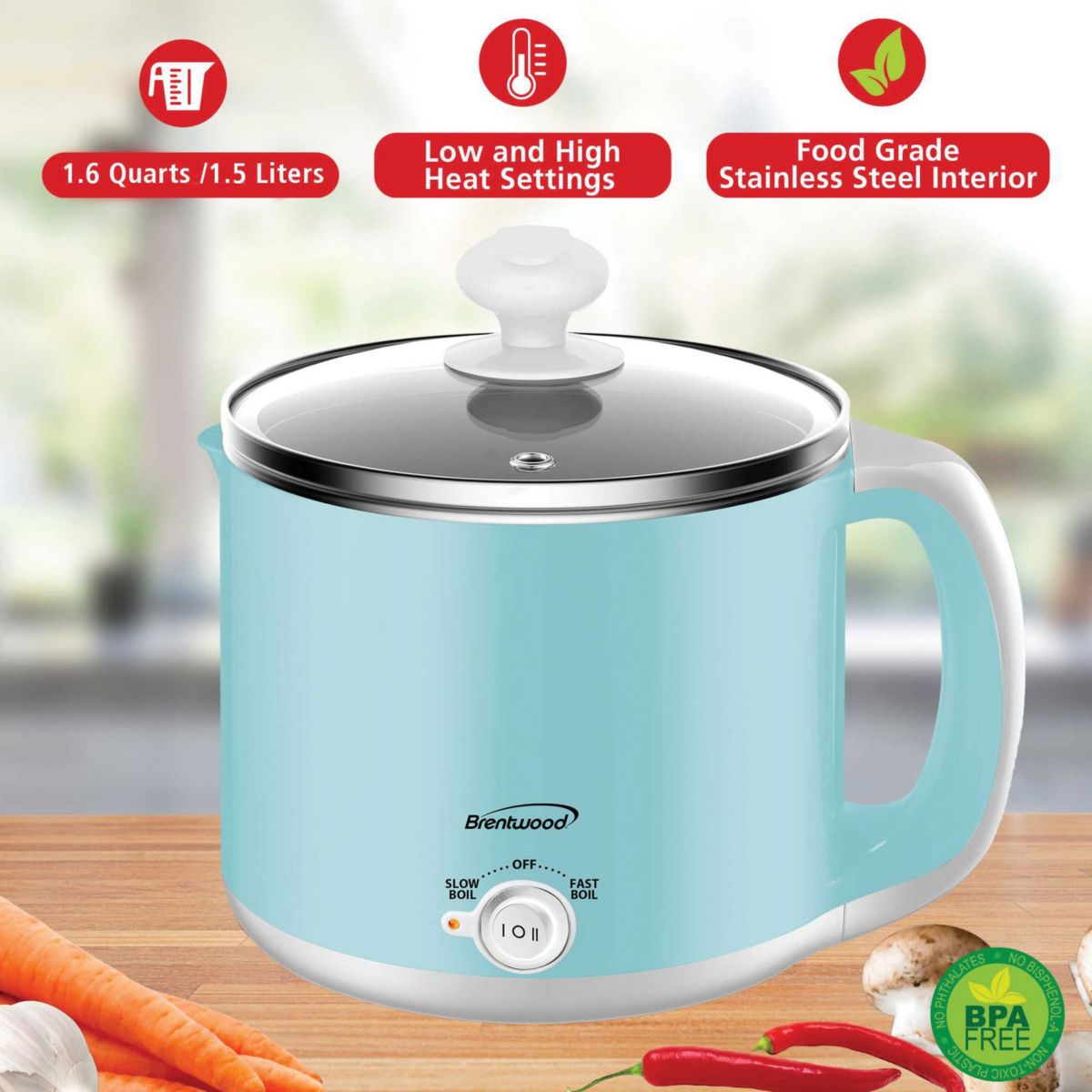 Brentwood 1.6-Qt. 600-Watt Stainless Steel Electric Hot Pot Cooker and ...