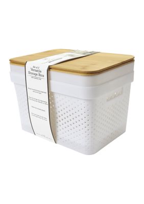 Heritage Set of 2 Perforated Storage Bins with Bamboo Lids | belk