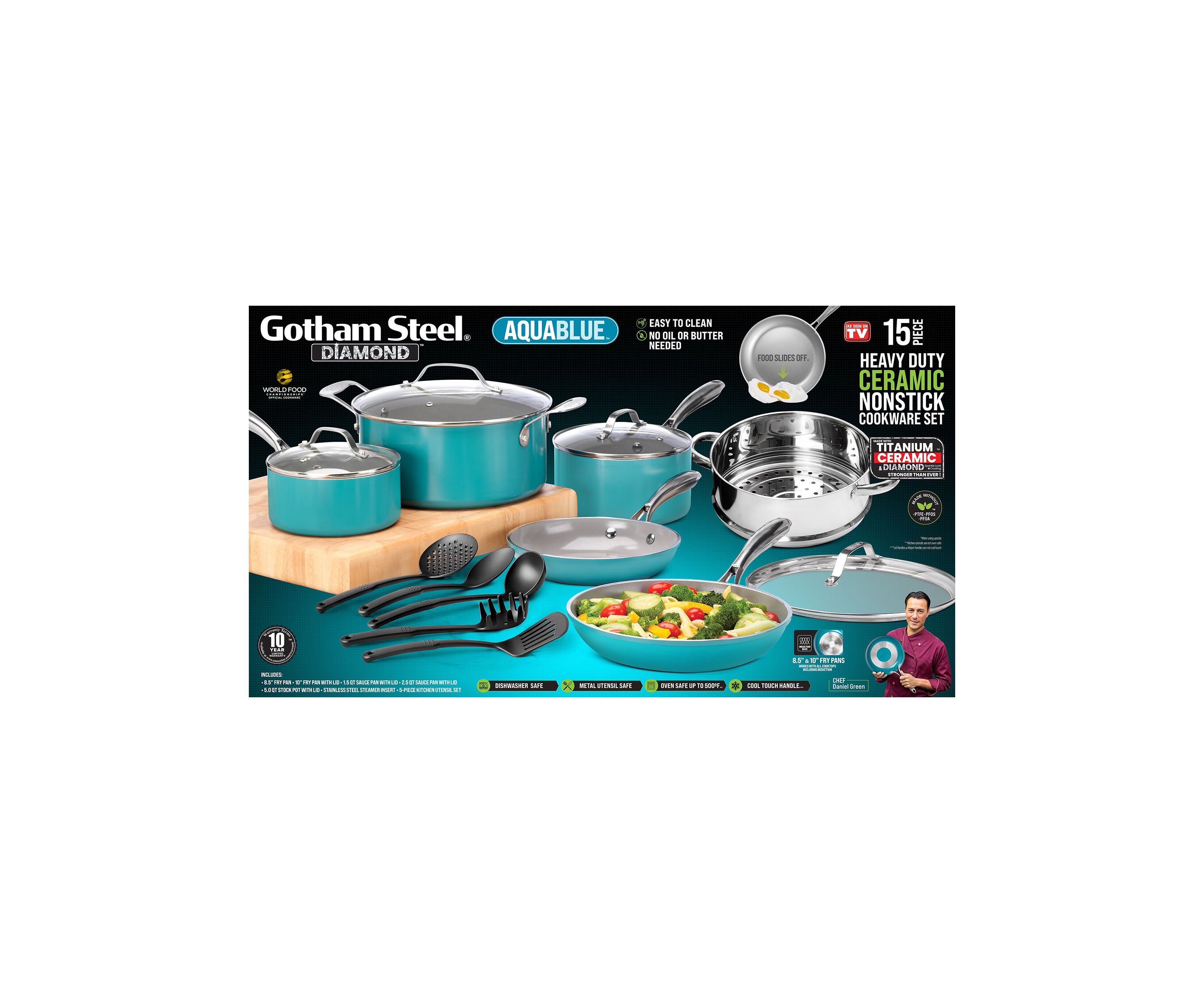Gotham Steel 15 Piece Ocean Blue Ceramic Cookware Set | Belk