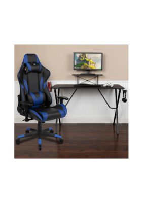 Belnick Black Gaming Desk and Blue Reclining Gaming Chair Set with Cup ...