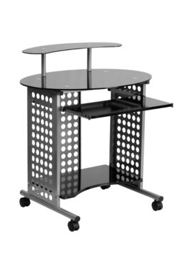 Belnick Cassini Mobile Computer Desk with Black Glass Top | belk