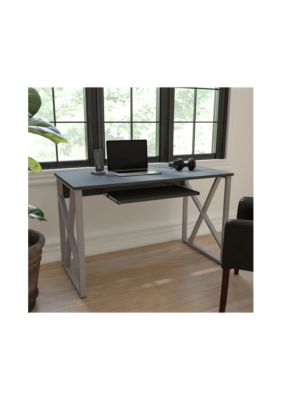 Belnick Black Computer Desk with Pull-Out Keyboard Tray and Cross-Brace ...
