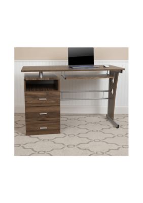 Belnick Rustic Walnut Desk with Three Drawer Pedestal and Pull-Out ...