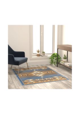 Belnick Lodi Collection Southwestern 4' x 5' Blue Area Rug - Olefin Rug ...