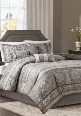 Madison Park Bellagio 7 Piece Jacquard Comforter Set Gray Belk
