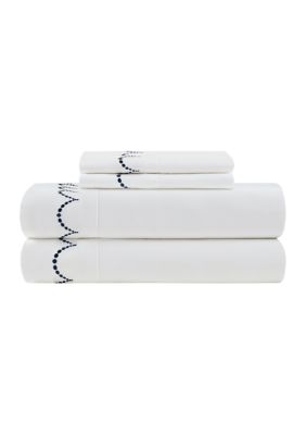 Modern. Southern. Home.™ Embroidered Navy Scallop Sheet Set | belk