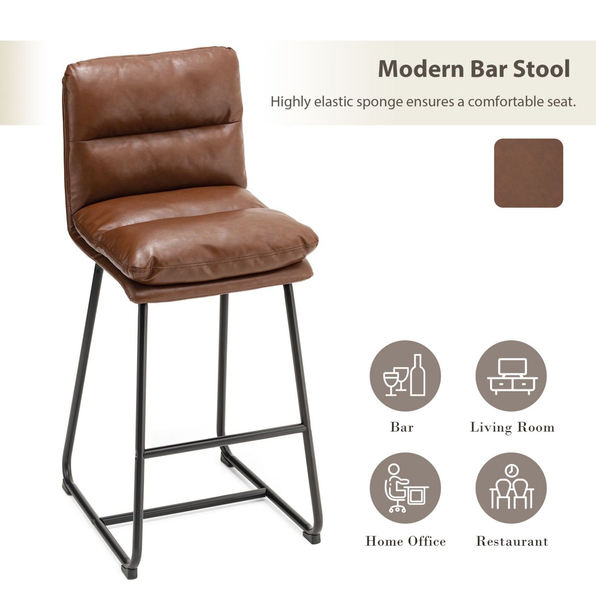 Glitzhome Set of 4 Modern Brown Thick Leatherette Bar Stool with Metal ...