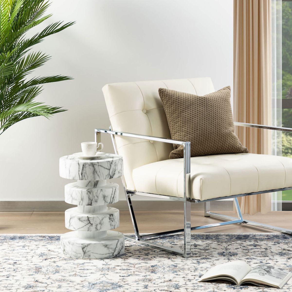 Glitzhome Modern MGO Faux Marble Floating Disks Side Table or Accent ...