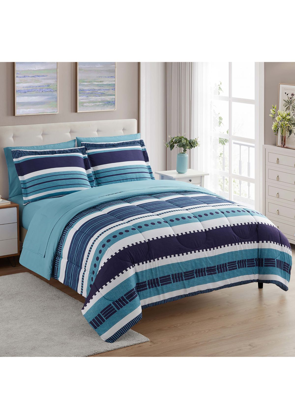 Sweet Home Collection 7 Piece Marino Bed in a Bag Comforter, Sham ...