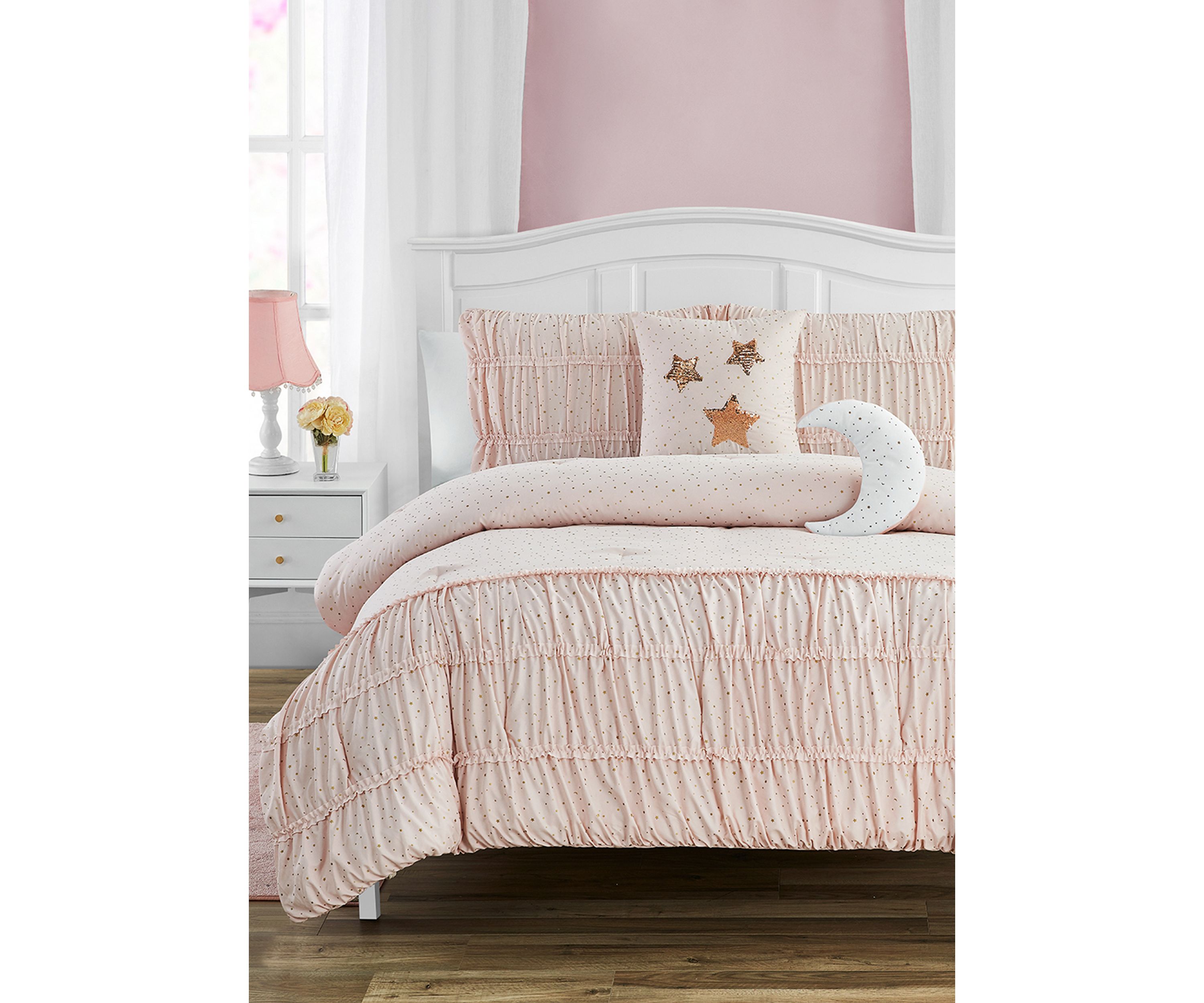 Alex + Bella Celestial Princess Pink Smocked Texture Comforter Set with ...