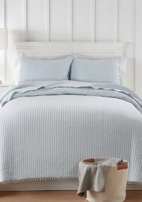 Crown & Ivy™ Core Blue Pom Reversible Quilt Set | belk