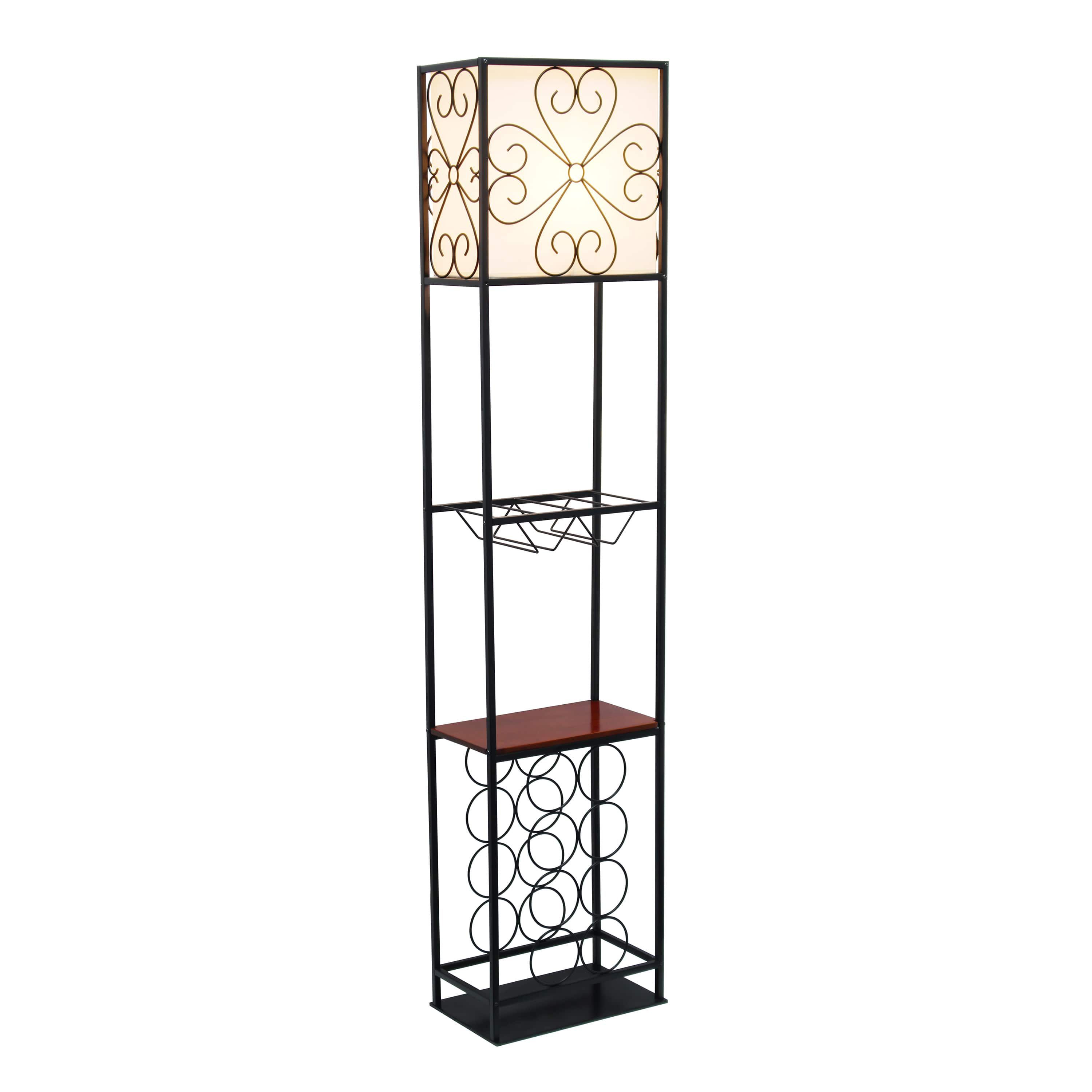 Lalia Home 63" Wood Accented Floor Lamp with Wine Rack and Storage ...