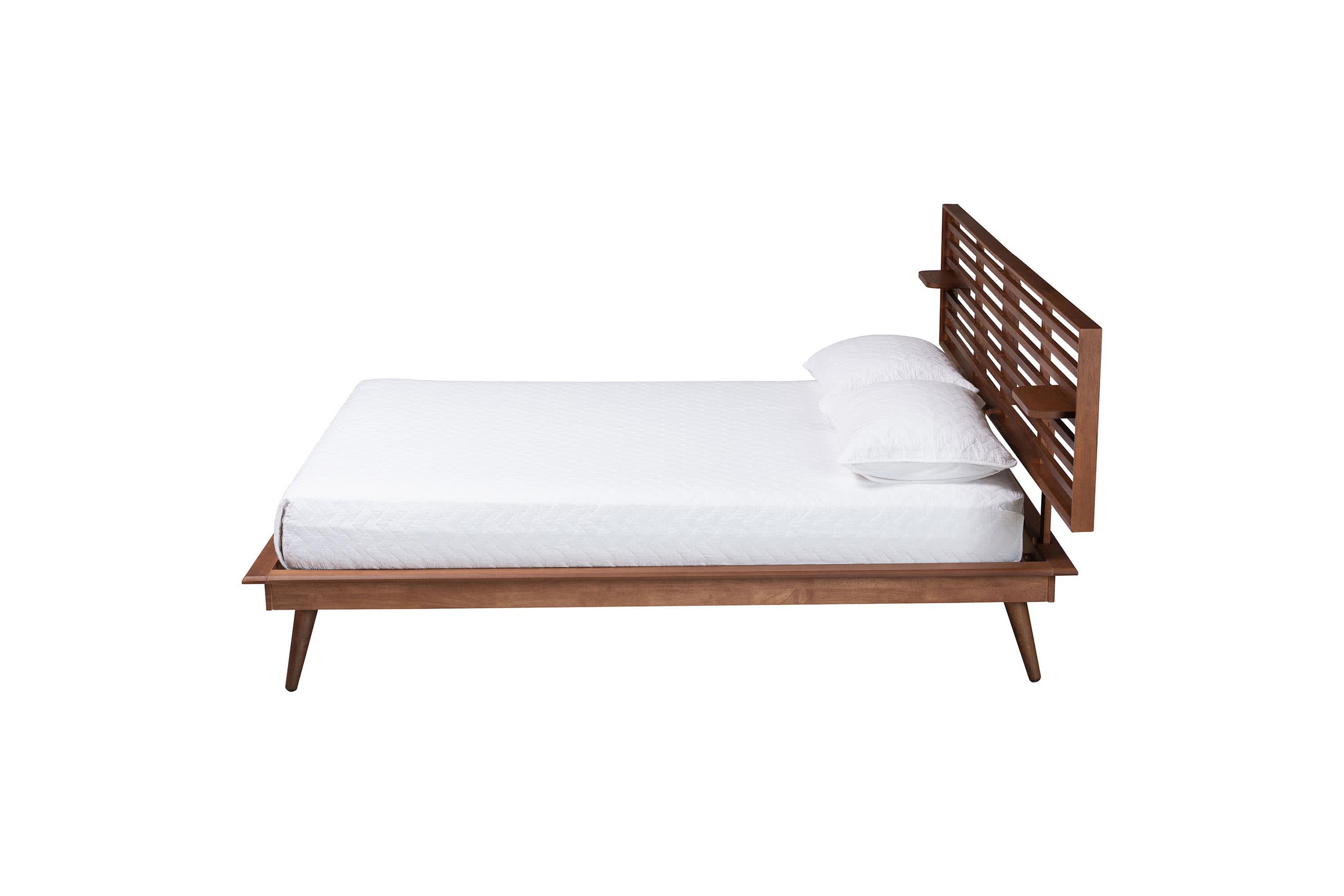 Baxton Studio Elvina Ash Walnut Wood King Platform Bed with Built-In ...