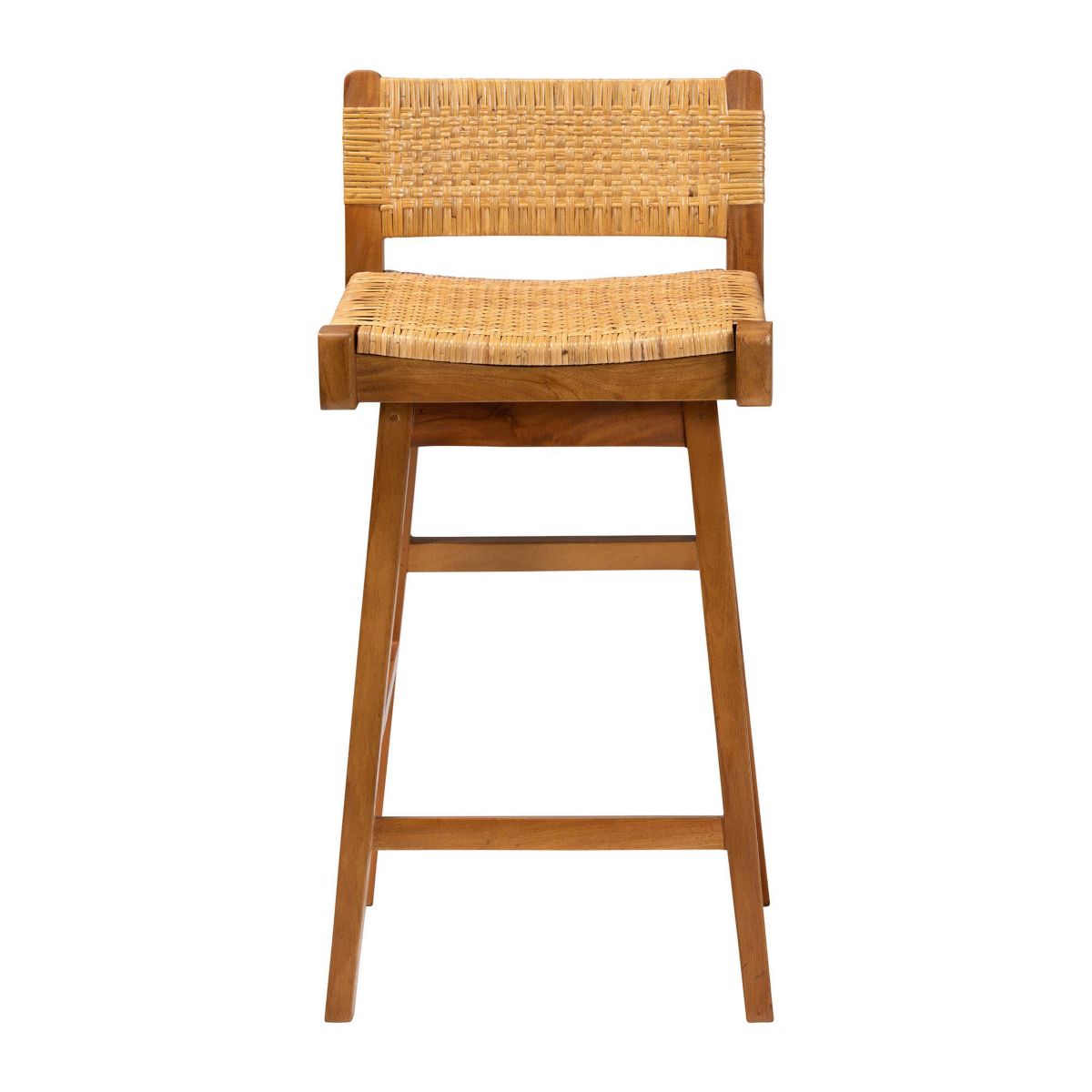 bali & pari Asgart Natural Rattan and Mahogany Wood Bar Stool | Belk