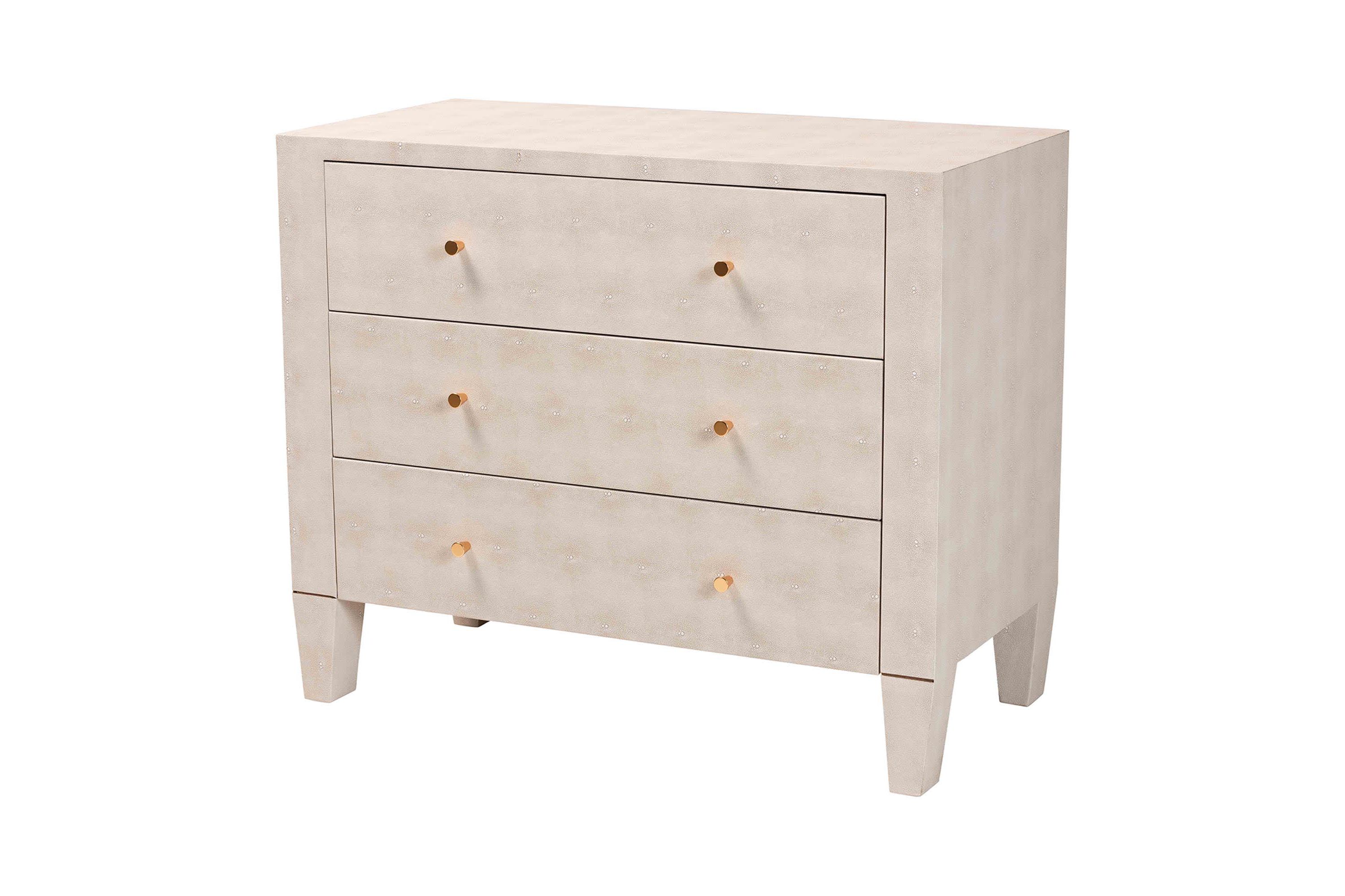 Baxton Studio Leyna Beige Faux Shagreen 3-Drawer Storage Cabinet | Belk