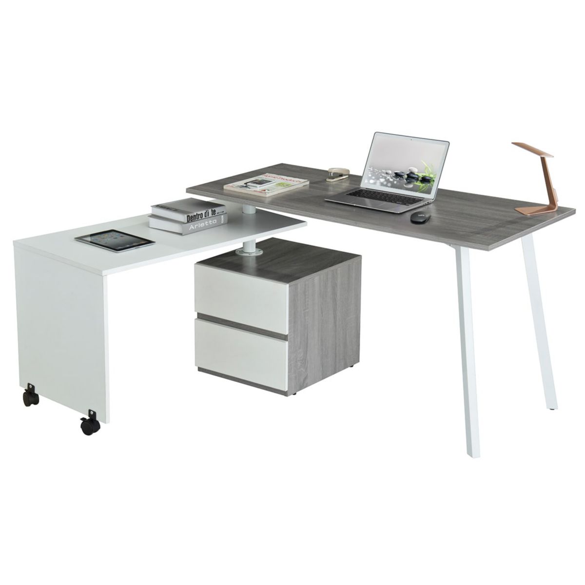 Techni Mobili Techni Mobili Rotating Multi-Positional Modern Desk, Grey ...