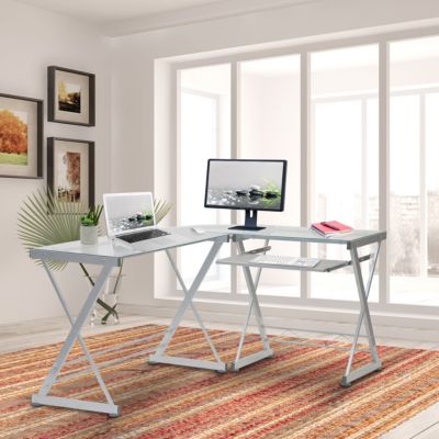 Techni Mobili Techni Mobili L-Shaped Tempered Glass Top Computer Desk ...