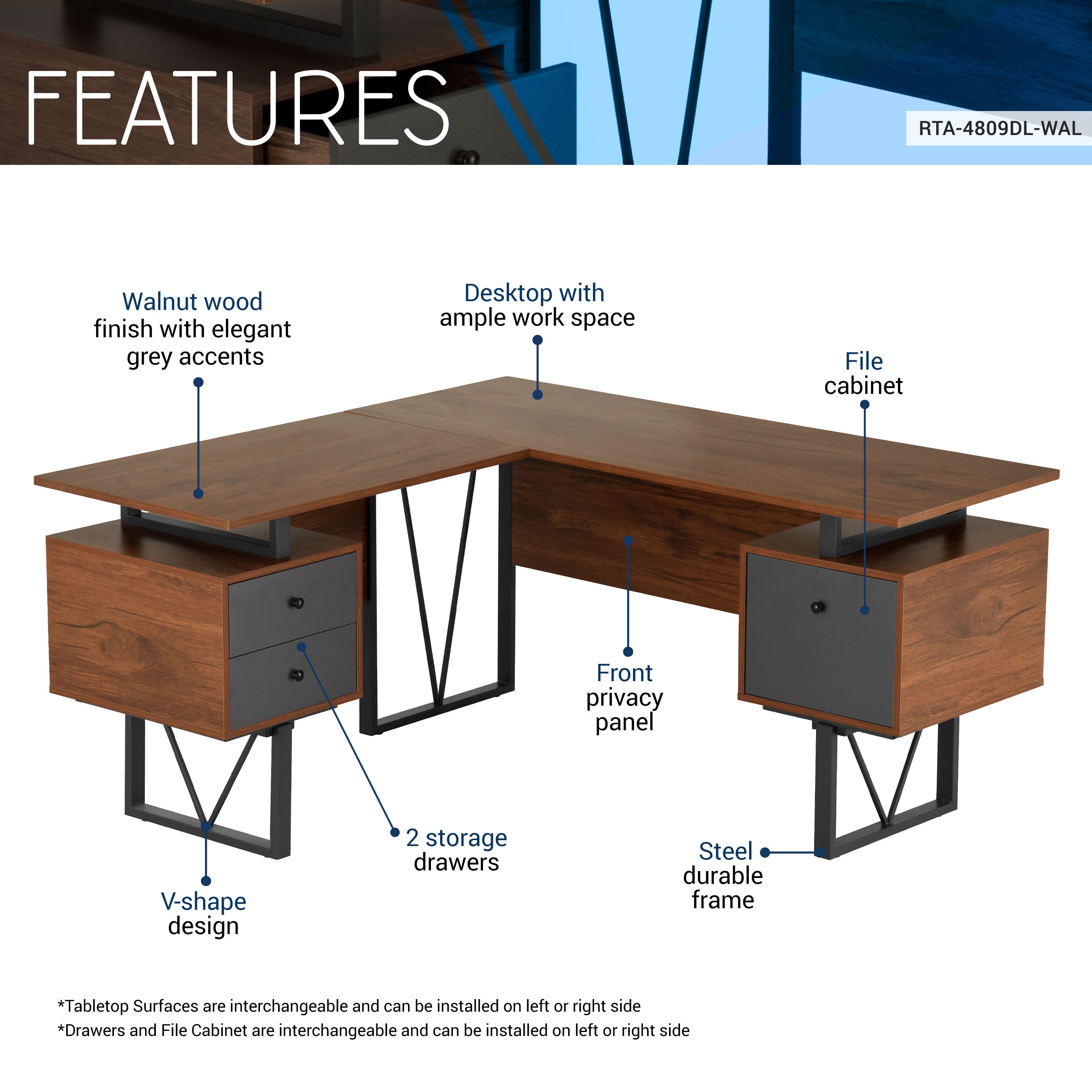 Techni Mobili Techni Mobili Reversible L-Shape Computer Desk with ...