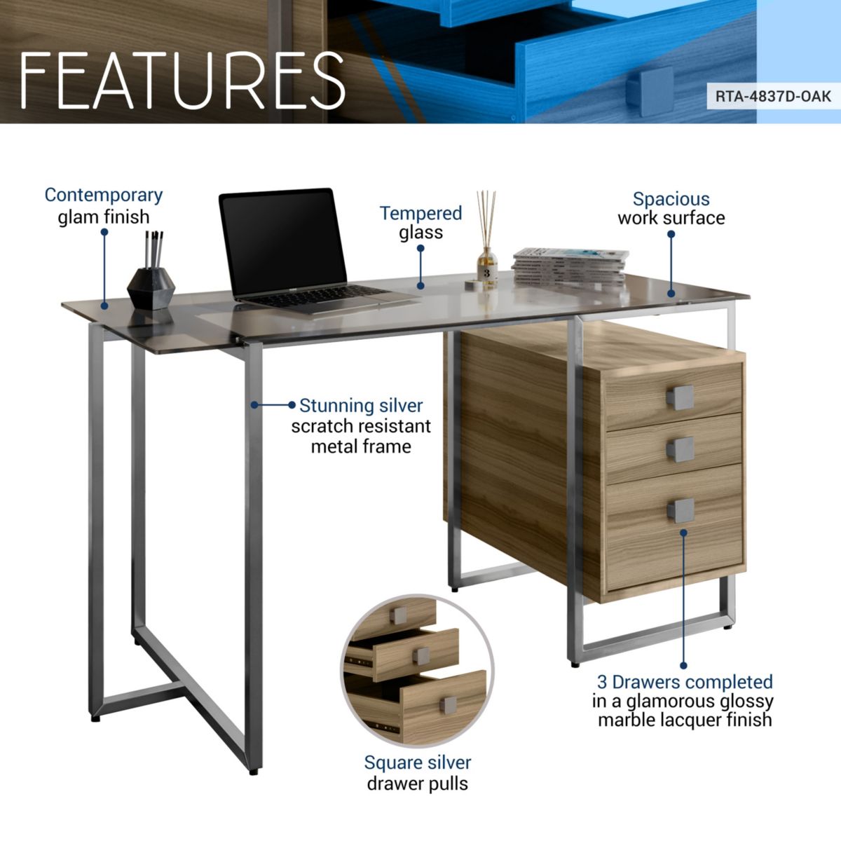 Techni Mobili Techni Mobili Oak Computer Desk with Storage | Belk