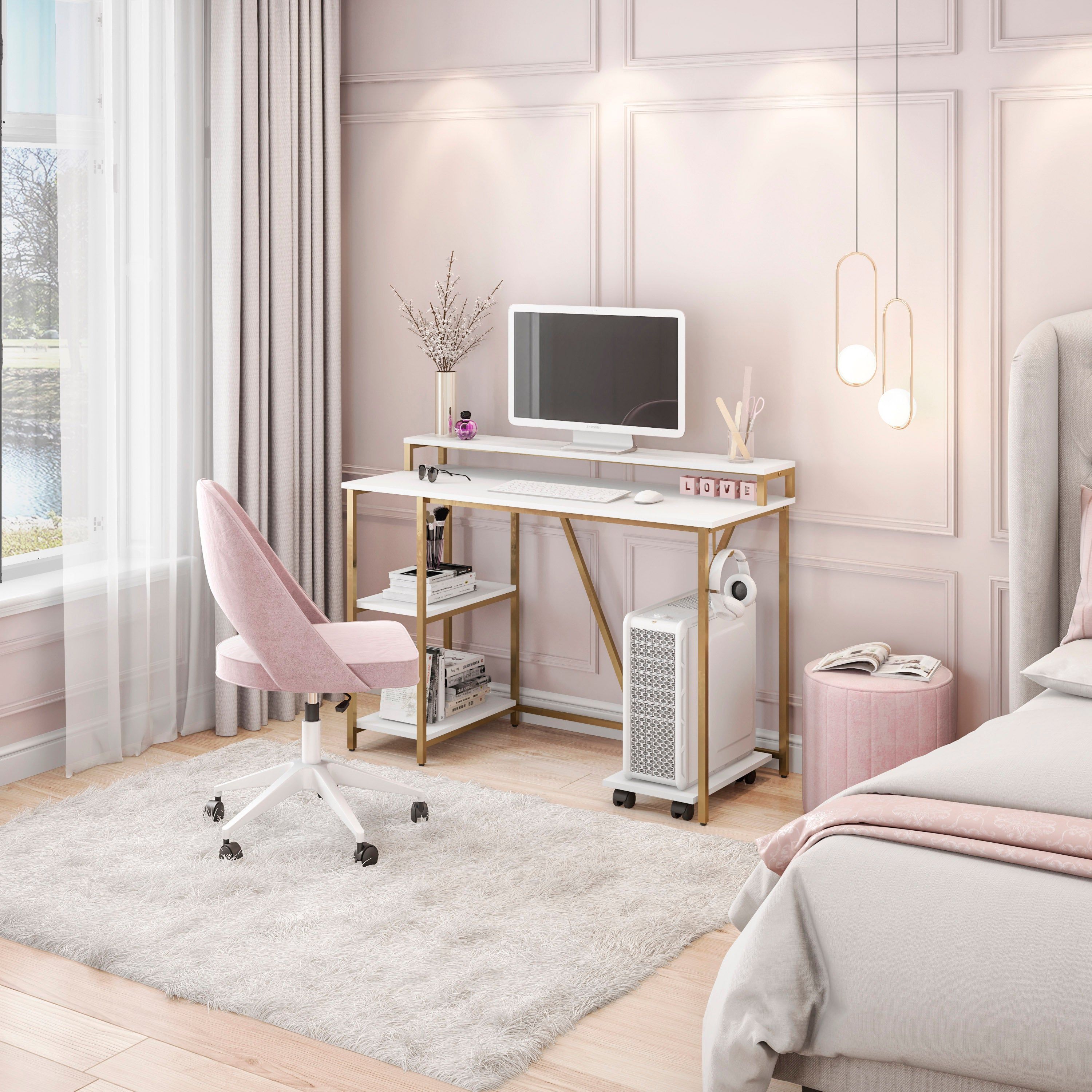 Techni Mobili Techni Mobili Industrial Writing Desk, Gold | Belk