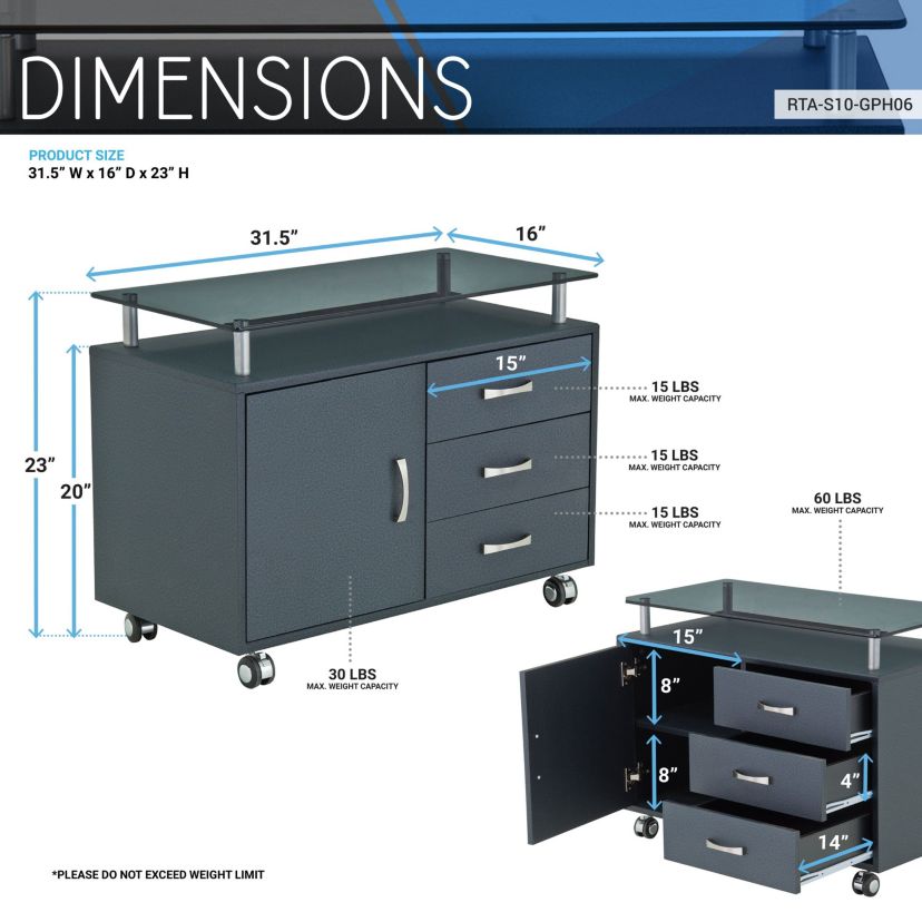 Techni Mobili Techni Mobili Rolling Storage Cabinet with Frosted Glass ...